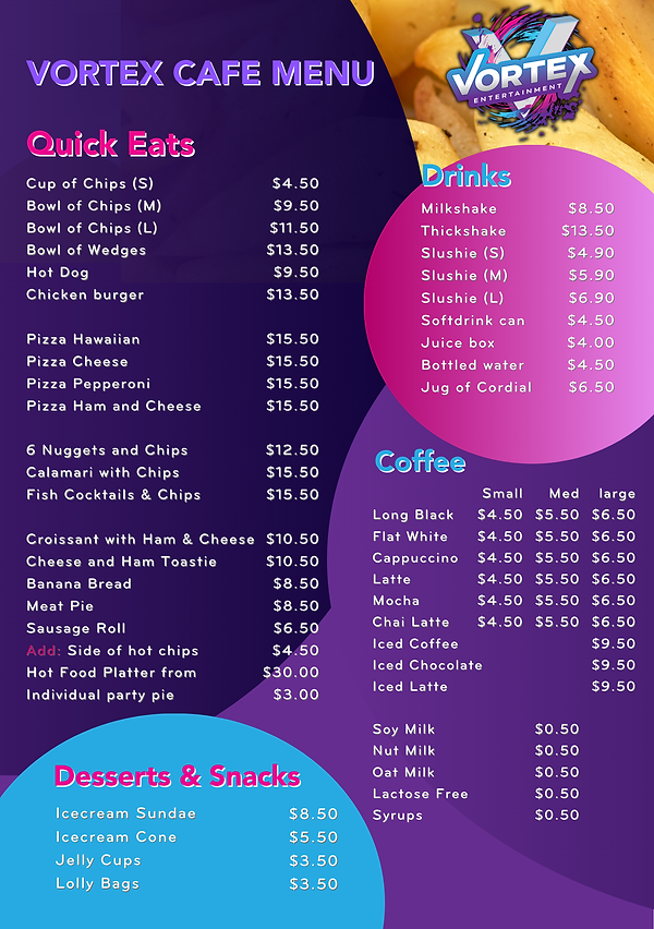 CAFE MENU | Vortex Entertainment